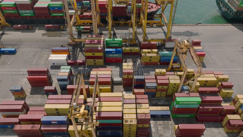 High Angle View of Containers in Terminal. Colourful Boxes Stacked in ...