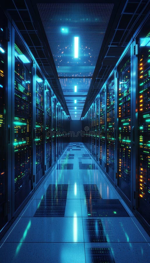 Modern Data Center with Organized Server Racks and Vibrant LED Lights ...