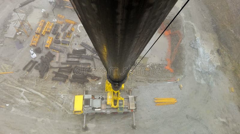High Angle View of a Crane Truck with the Boom in Foreground at a ...