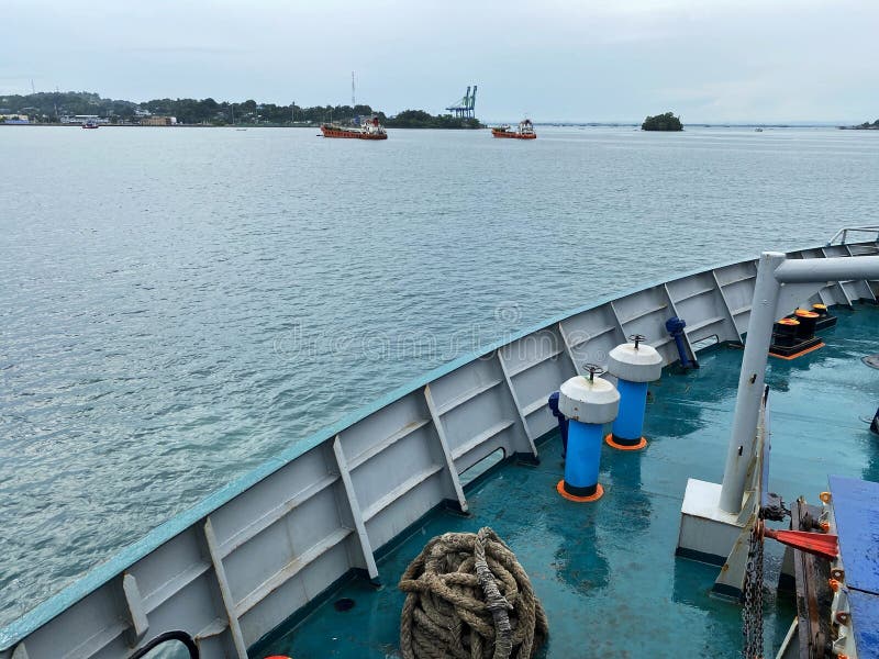 High Angle View of Deck Ship. Showing a Large Coil of Rope and Various ...