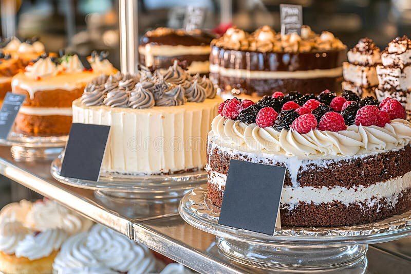 A High-angle View of a Dessert Display Featuring Vegan Cakes and ...
