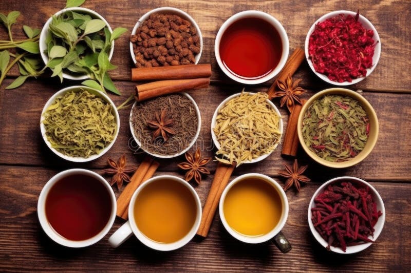 High-angle View of Different Tea Varieties on a Table Stock ...