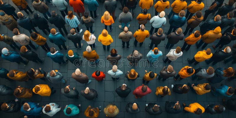 High Angle View of a Diverse Crowd Gathered, Highlighted by Sunlight ...