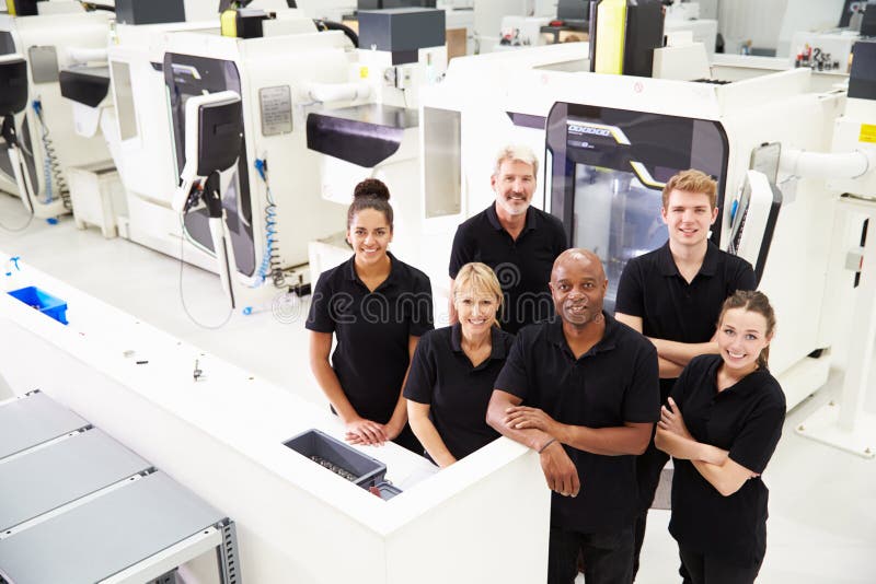 High Angle View of Engineering Workshop with CNC Machines Stock Photo ...