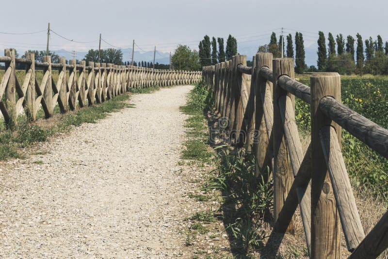 High Angle View of a Fenced Walkway in the Country Stock Photo - Image ...
