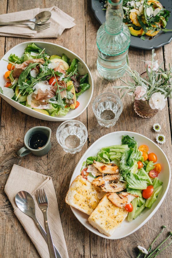 High Angle View of Food Served on Table Stock Image - Image of romantic ...