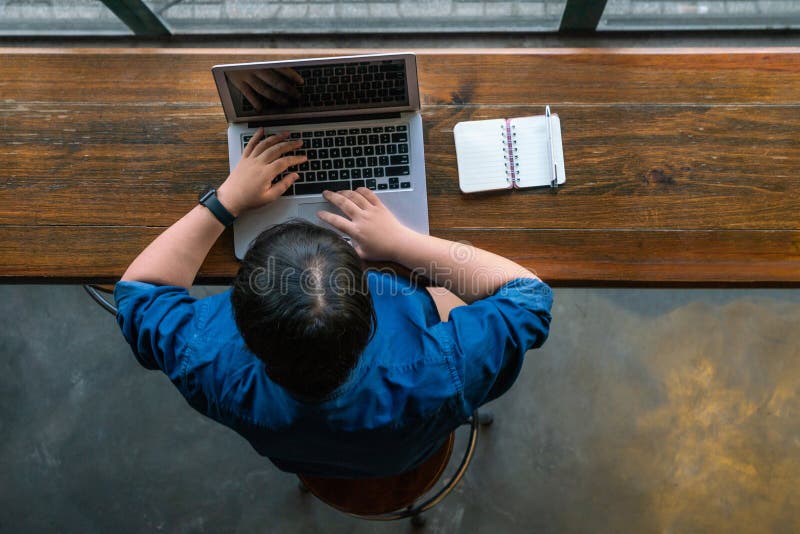 High Angle View of Freelancer Working on Laptop Stock Image - Image of ...