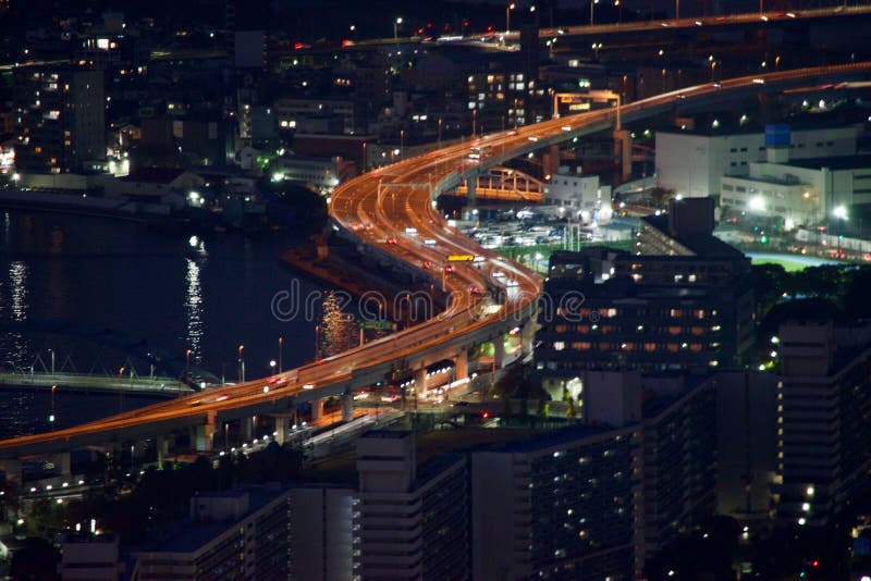 High Angle View of a Freeway Lit at Night in a Beautiful City Editorial ...