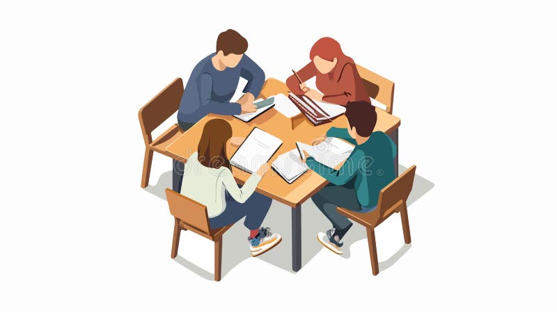 High-angle View of Friends Studying while Doing Homework. Stock ...