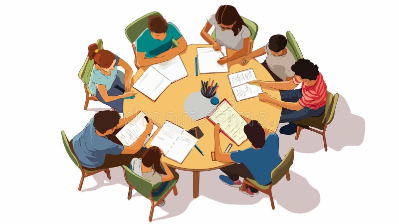 High-angle View of Friends Studying while Doing Homework. Stock ...