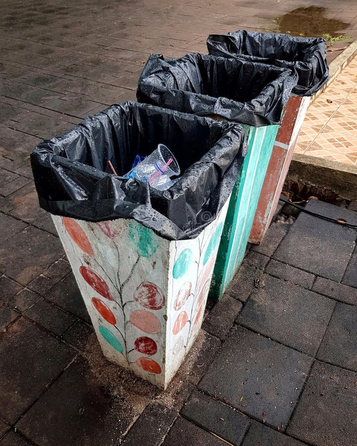 High Angle View of Garbage Bins at Park Stock Photo - Image of high ...