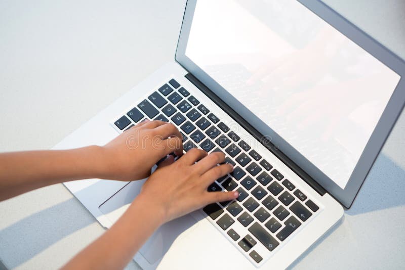High Angle View of Girl Typing on Laptop Keyboard Stock Photo - Image ...