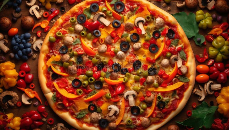 High Angle View of Gourmet Pizza Slice Generated by AI Stock ...