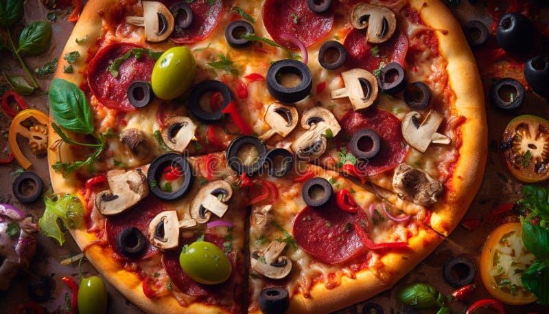 High Angle View of Gourmet Pizza Slice Generated by AI Stock ...
