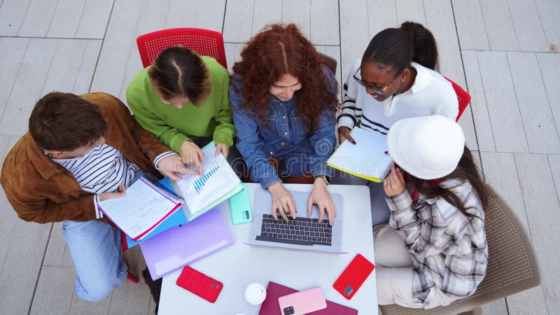 High Angle View of a Group of Multiracial Students Doing the Highschool ...