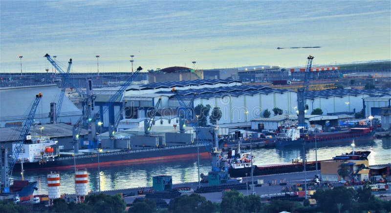 High-angle View of the Haifa Harbor with Big Ships and Marine ...