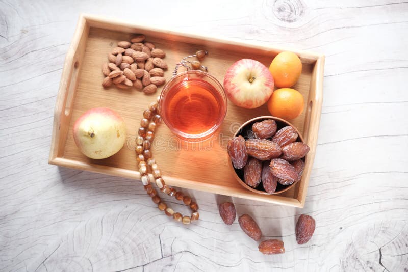 High Angle View of Iftar on Plate on Table during Ramadan Stock Image ...