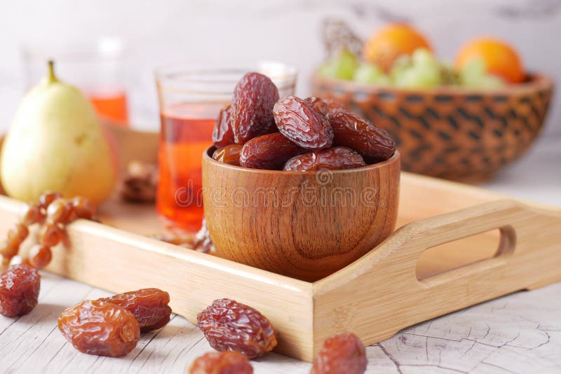 High Angle View of Iftar on Plate on Table during Ramadan Stock Photo ...