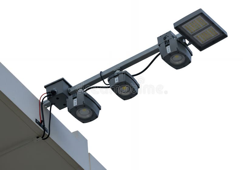 High Angle View of Industrial Security Lighting System with LED Lamps ...