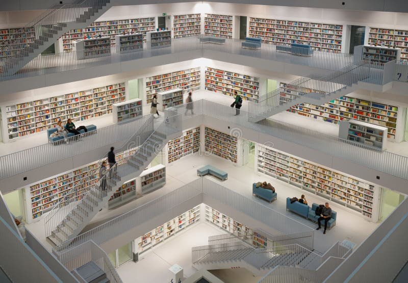High Angle View of the Interior of the Main Library of the Stuttgart ...