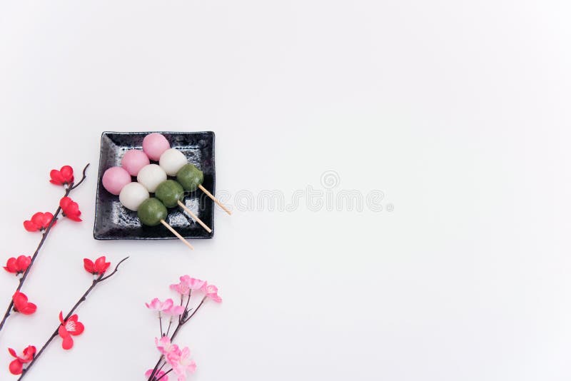 High Angle View on Japanese Three Colour Dango Dumplings on White ...