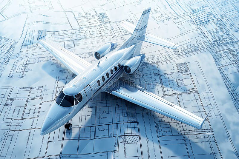 High-angle View of a Jet on Engineering Blueprints Stock Photo - Image ...