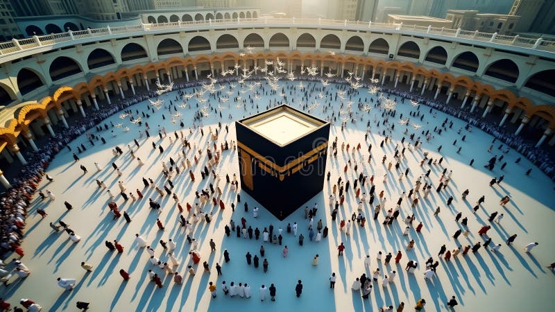 Kaaba in Mecca with Pilgrims Stock Illustration - Illustration of dome ...