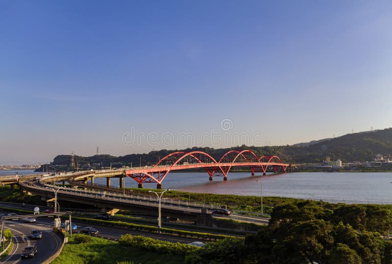 High Angle View of the Landscape Around Guandu Bridge Stock Photo ...