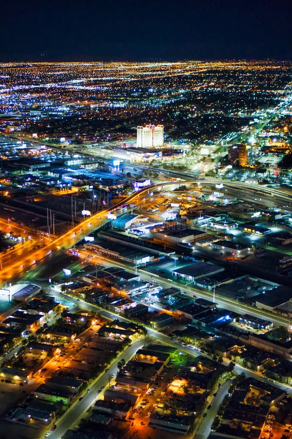 High-angle View of Las Vegas at Night from the Observation Deck. Stock ...