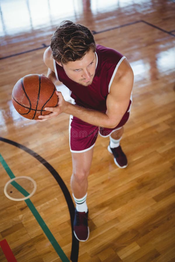 High Angle View of Male Player Practicing Basketball Stock Photo ...
