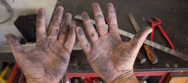 High-angle View of a Mechanic Worker S Dirty Hands Stock Photo - Image ...