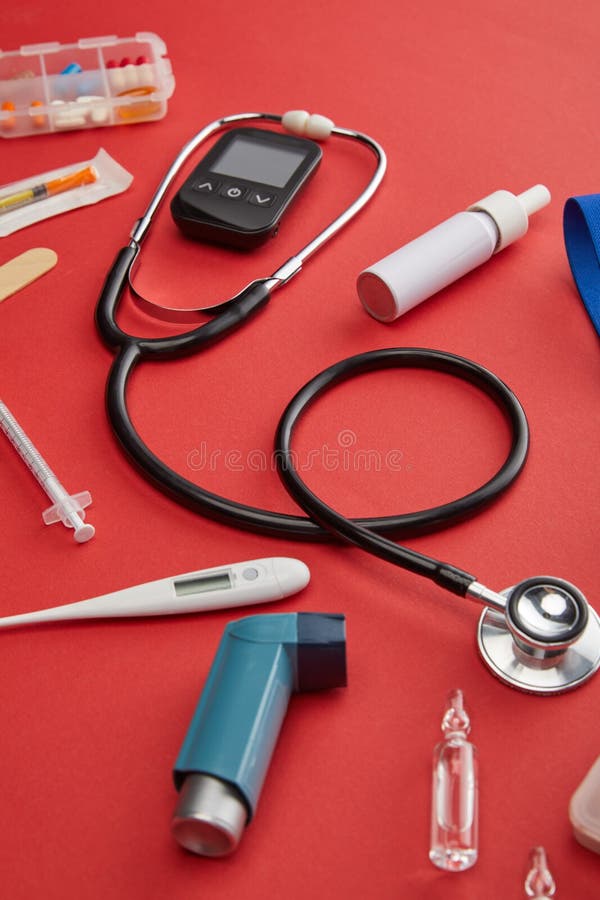 High Angle View of Medical Objects and Medicines Stock Image - Image of ...