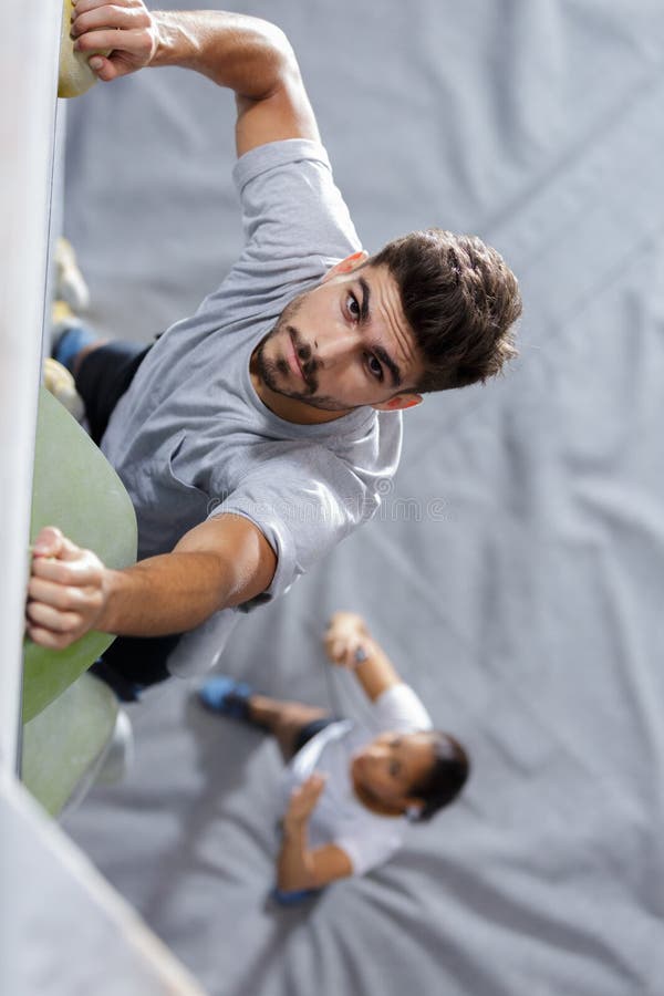 High Angle View Man on Indoor Climbing Wall Stock Photo - Image of ...