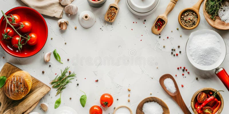 High-angle View of Modern Culinary Items on a Clean Surface. Stock ...