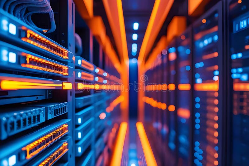 High-angle View of a Modern Data Center with Rows of Servers and ...