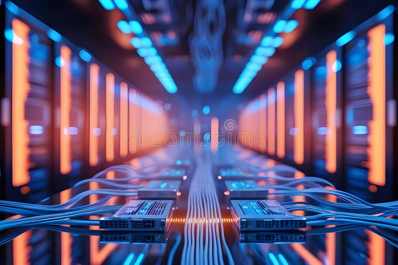 High-angle View of a Modern Data Center with Rows of Servers and ...