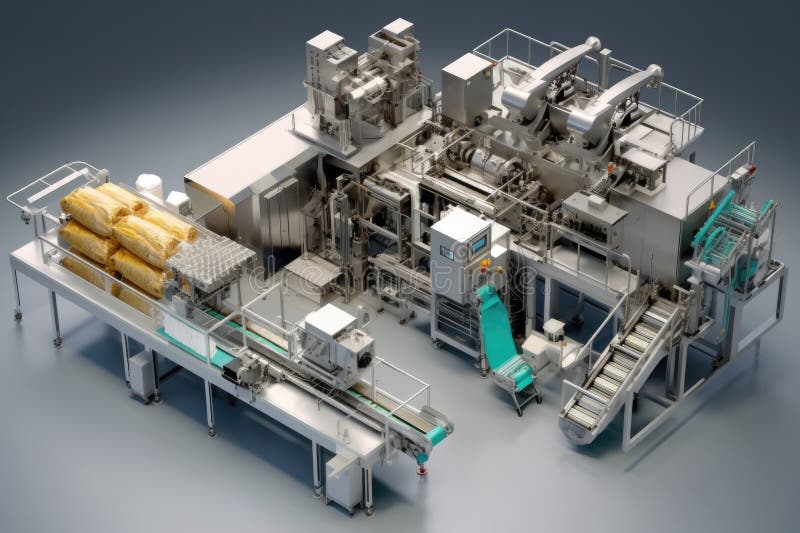 High Angle View of Modern Food Packaging Machinery Stock Illustration ...