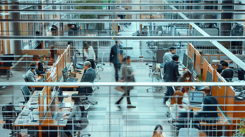 A High Angle View of a Modern Office with Employees Working at Their ...