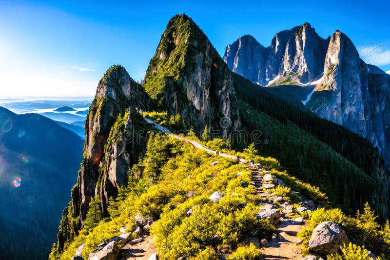 A High Angle View of Mountain, River, Trees, and Sunlight Stock ...
