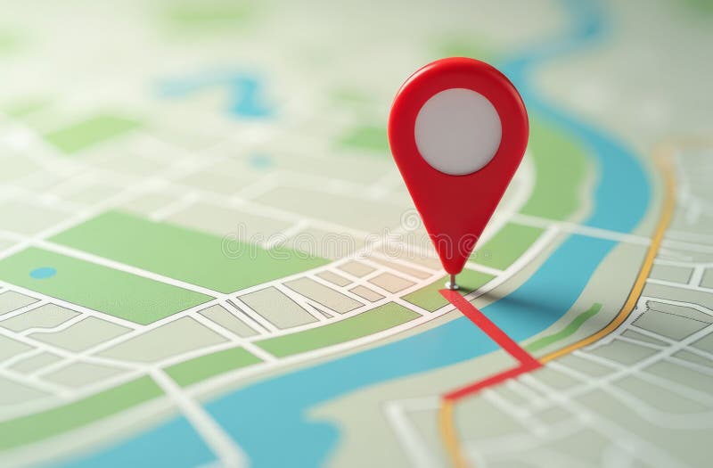 High Angle View of Navigation Blue Map with Red Pin Pointer Stock Photo ...