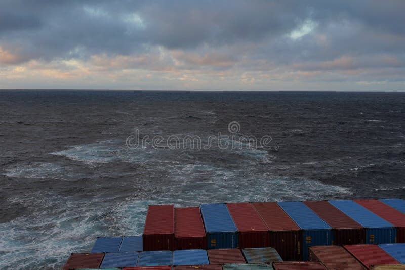 High Angle View from the Navigation Bridge on Aft Part of Container ...