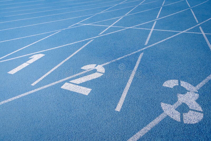 Blue Running Track and Numerals Stock Image - Image of elevated ...