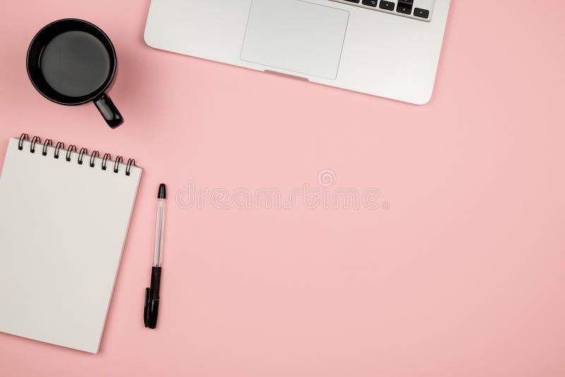 High Angle View of Office Colored Desk with Copy Space Stock Photo ...