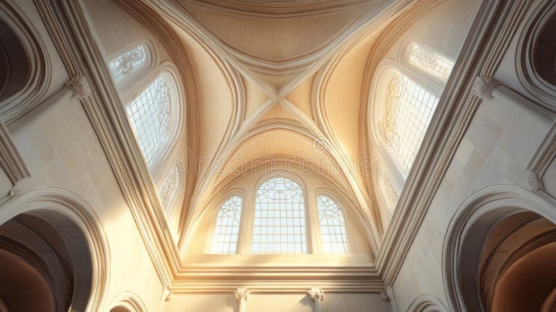 High Angle View of Ornate Cathedral Ceiling with Sunlight Streaming ...