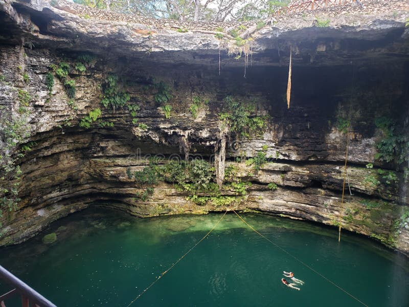 High Angle View of People Swimming in the Cave Pond Stock Photo - Image ...