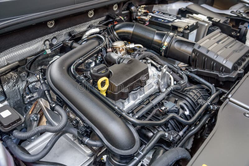 High Angle View of a Petrol Car Engine Stock Photo - Image of detail ...