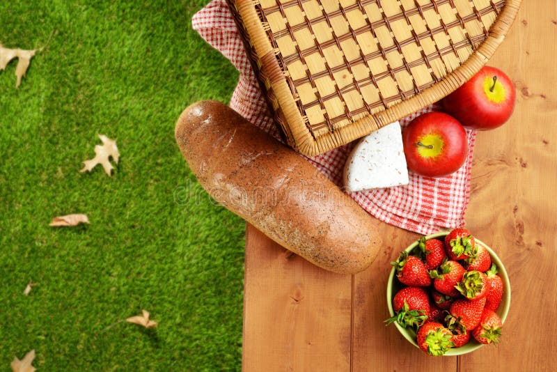High Angle View Picnic with Strawberries Stock Photo - Image of dessert ...
