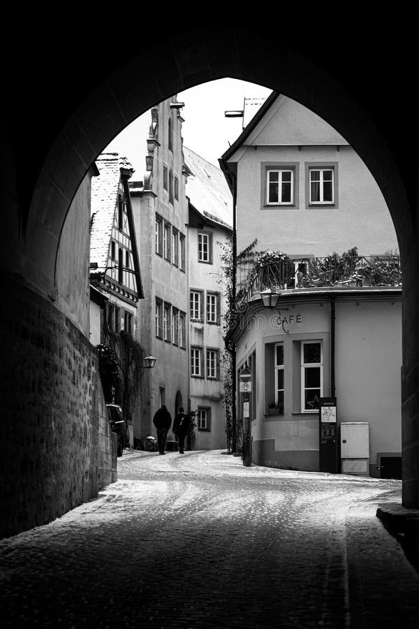 High-angle View of a Picturesque Alleyway with an Elegant Archway ...