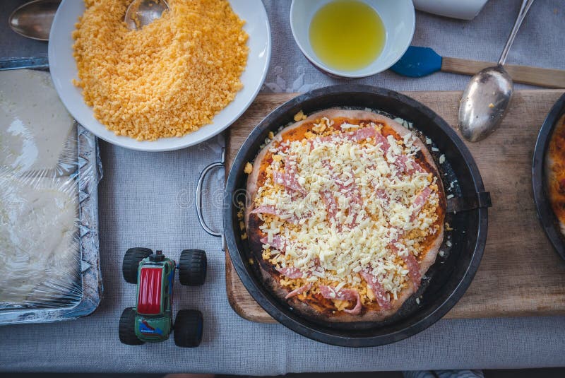 High-angle View of the Pizza Cooking Process in the Kitchen Stock Photo ...
