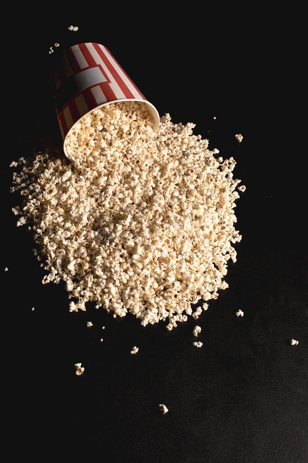 High Angle View of Popcorn Spilled from Stock Image - Image of tasty ...